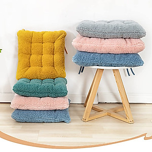 XSlive Soft Fleece Chair Pad with Ties,Fluffy Thick Sherpa Wool Square Seat Cushion for Winter Comfy Plush Cushion Pads for Home Office Chair (Yellow,16"x16")