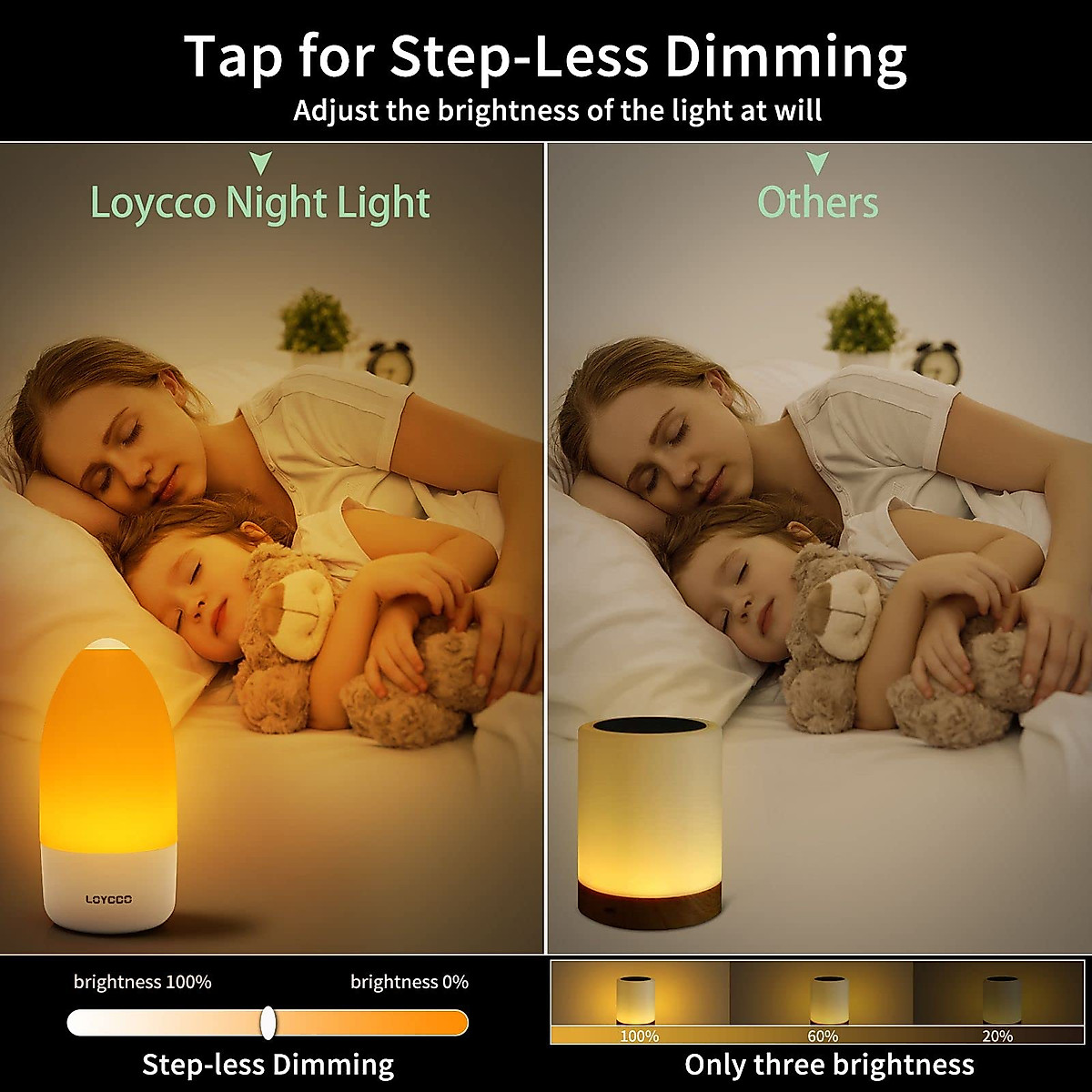 Night Light for Kids, Portable Touch Lamps with Color Changing Mode & Stepless Dimming Function, Rechargeable Baby nigth Light with 1H Timer & Touch Control