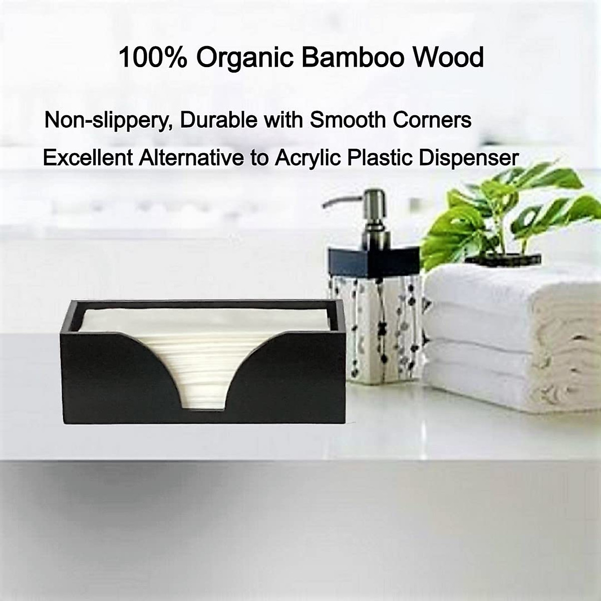 Countertop Multifold Paper Towel Dispenser - Black Bamboo Wood Folded Paper Towel Holder - For Single Fold, Trifold, C Fold & Z Fold Hand Napkins Folded Size 9.7" x 3.7" Or Smaller
