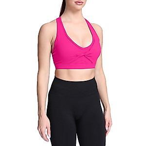 Aoxjox Twist Sports Bras for Women Workout Fitness Training Elegance V Neck Racerback Yoga Crop Tank Top (Rose Red, Small)