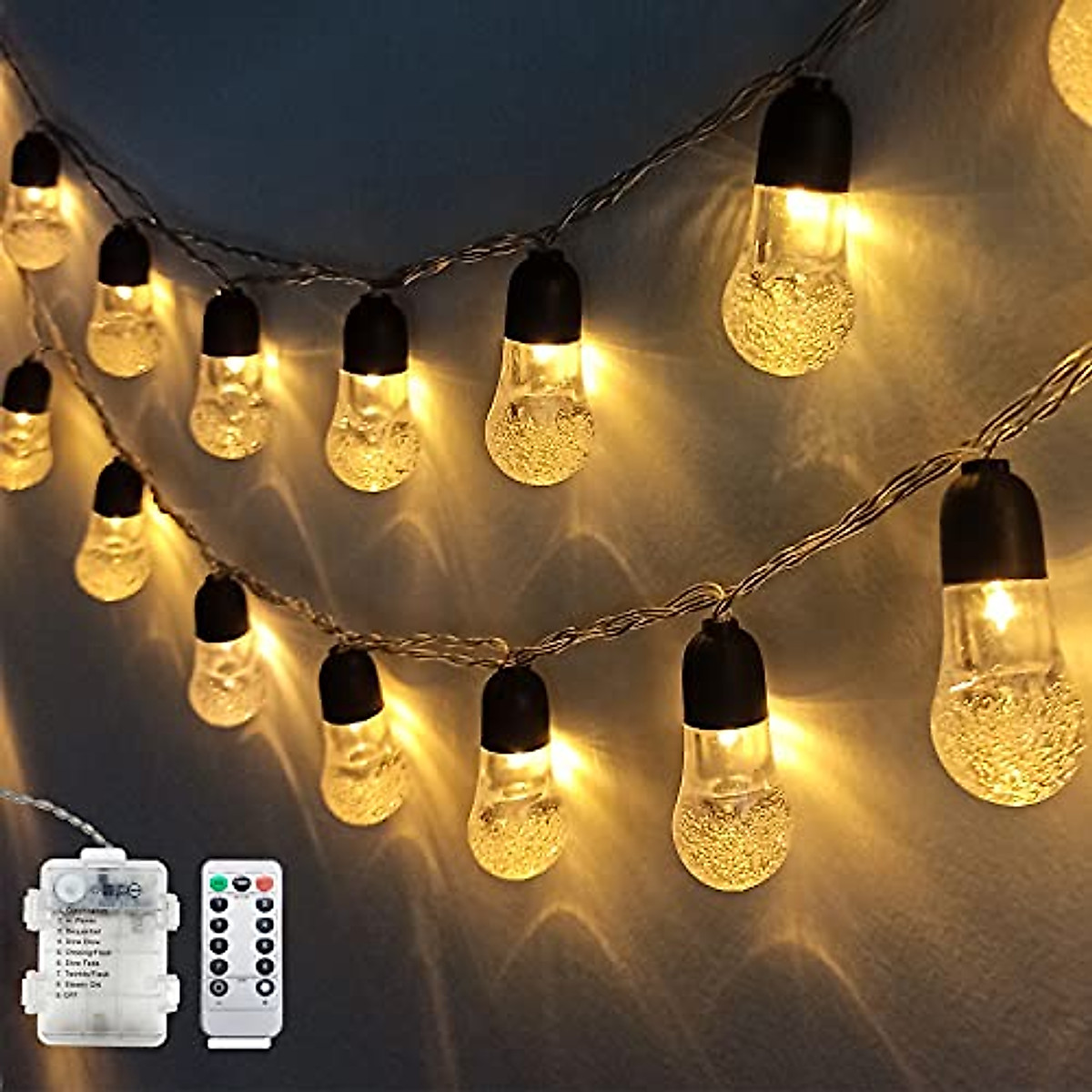 Globe String Lights Battery Operated 23FT 8 Lighting Modes Dimmable with Remote, Remote Battery Lights Waterproof Decorative Hanging String Lights for Indoor Outdoor Garden Patio Christmas Party
