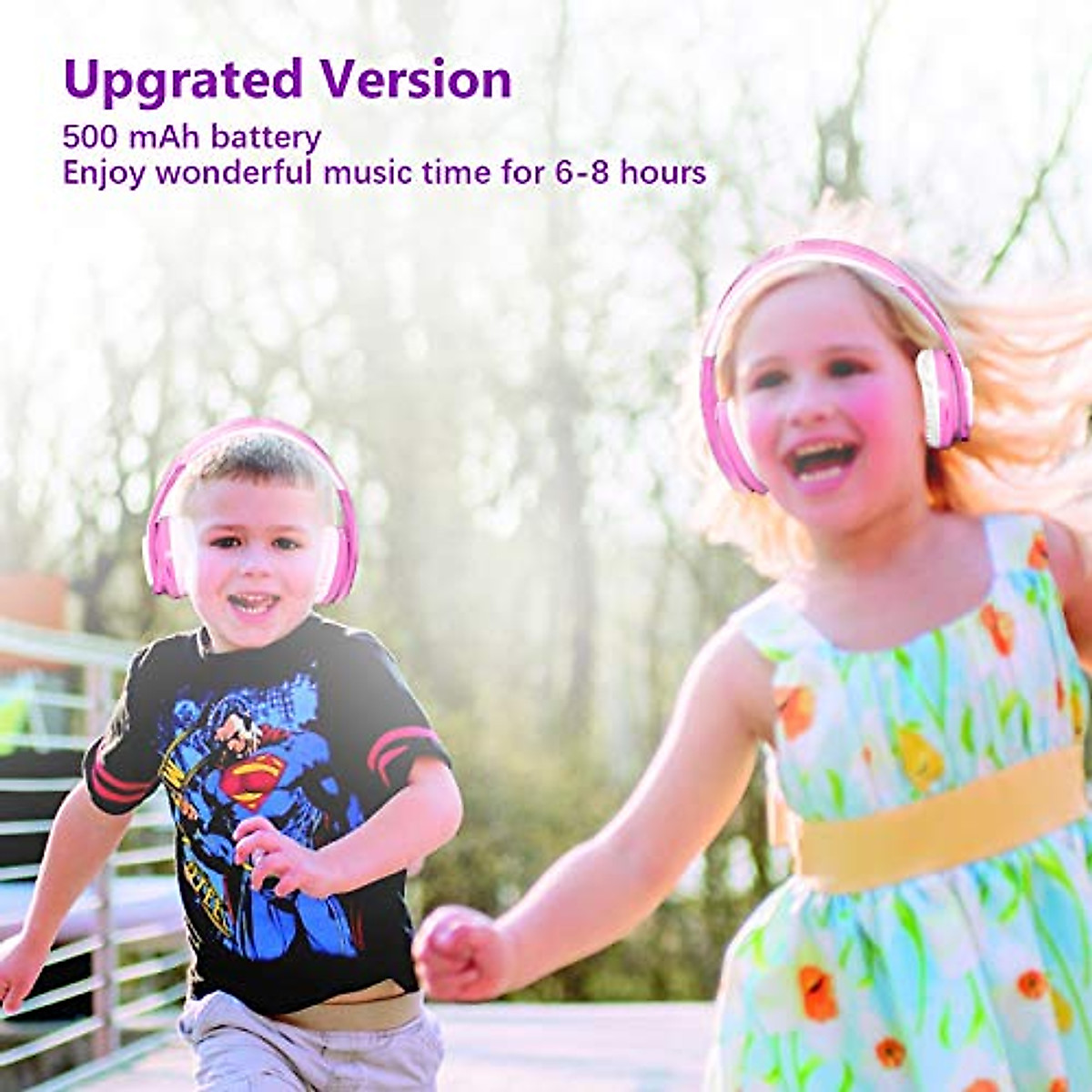 Kids Wireless Bluetooth headphones Volume Limited 85db Stereo Sound Over-Ear Foldable Lightweight Children headphones with Mic SD Card Slot up to 6-8 hours play time for Boys Girls Adults (Pink)