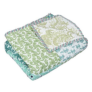 Quilted Decorative Patchwork Throw Blanket Multi Color Super Soft 100% Cotton Warm Indian Vintage Quilt for Sofa and Couch 50 x 60 Inches