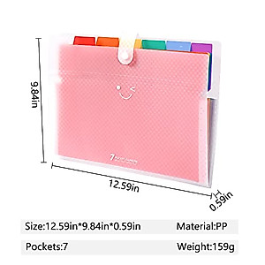 CLOUDIA 7 Pockets Expanding File Folders with Labels, Letter A4 Paper Organizer Folder, Accordion Document Organizer for School (Clear)