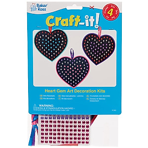 Baker Ross Heart Gem Art Decoration Kits-Pack of 5, Valentines Crafts for Kids (FC463), Assorted