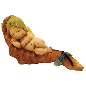Top Collection Enchanted Story Fairy Garden Sleeping Fairy Baby with Dragonfly Outdoor Statue, Brown, Tan, Green