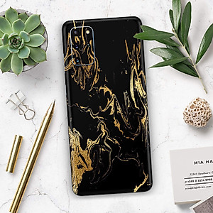 DesignSkinz Black & Gold Marble Swirl V1 Protective Vinyl Decal Wrap Skin Cover Compatible with The Samsung Galaxy S20 (Screen Trim & Back Glass Skin)