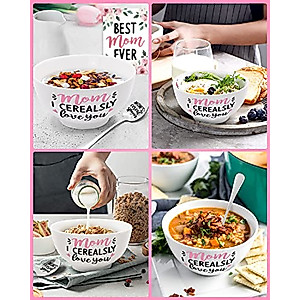 Mom's Cereal Bowl and Spoon Set with Best Mom Ever Greeting Card Christmas Mother's Birthday Engraved Gift Box Basket Idea for Her Cerealsly Love You Mommy Present Set of 3 Thanksgiving New Year