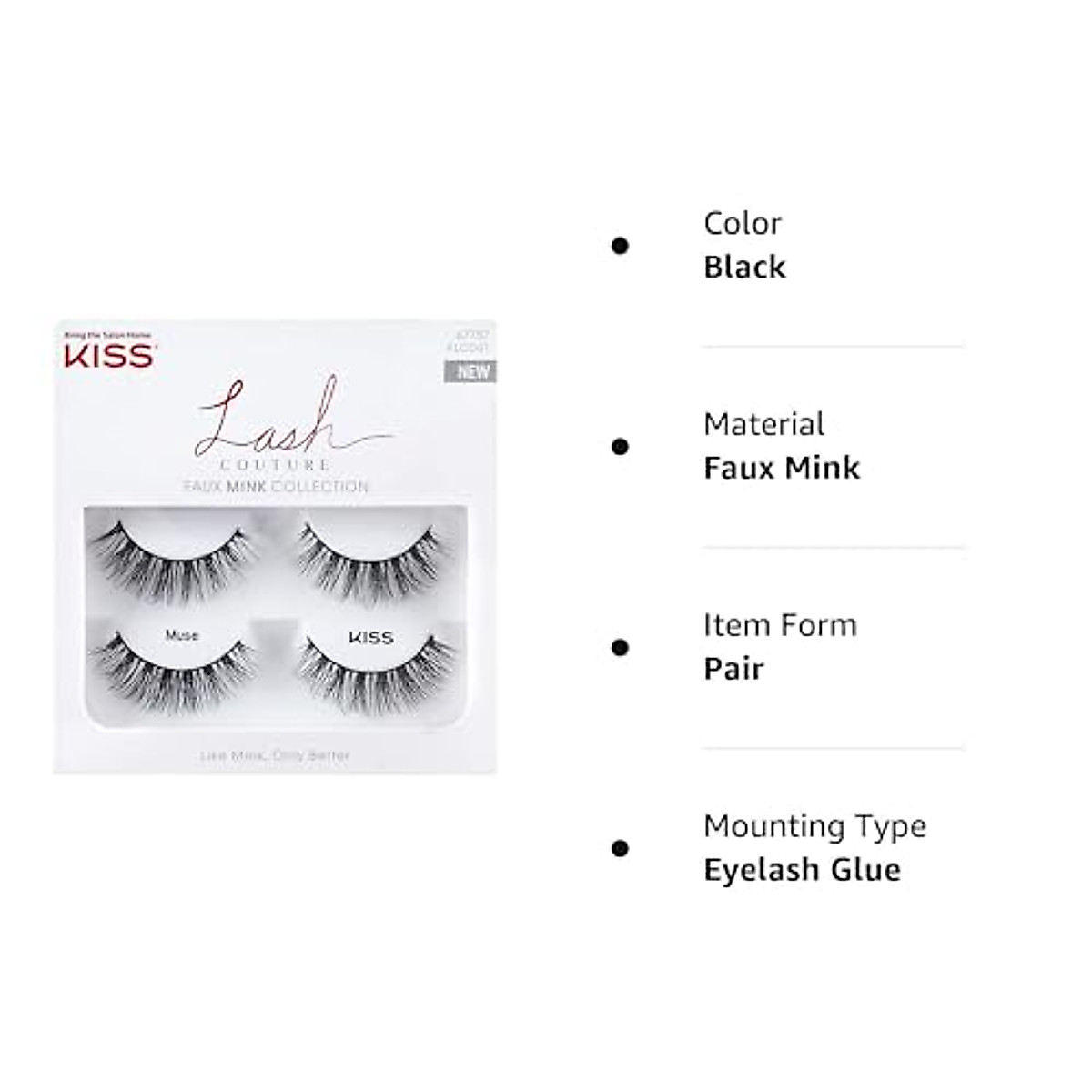KISS Lash Couture, False Eyelashes, Muse', 14 mm, Includes 2 Pairs Of Lashes, Contact Lens Friendly, Easy to Apply, Reusable Strip Lashes, Glue On Lashes