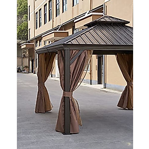 DHPM 12 x 12 FT Outdoor Patic Canopy Gazebo, Roof Iron Gazebo with Steel Canopy, Outdoor Waterproof Patio Gazebo with Curtains and Netting for Gardens, Patio, Party Canopy