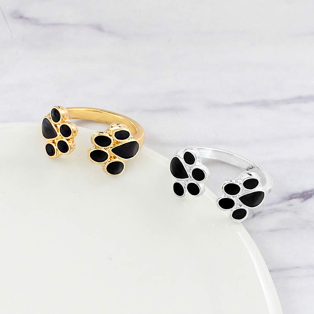SEniutarm Engagement Love Rings Wedding Bands Fashion Cute Women Pet Cat Dog Puppy Paw Print Opening Finger Ring Jewelry Gift for Women/Girl Finger Rings DIY Jewelry Gifts - Silver