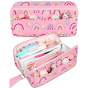 LISEVO Aesthetic Cute Large Pencil Case, Unique Big Capacity Colored Rainbow Pencil Cases Pouch School Office Stationery Organizer Bag for Girls Women with Compartments & Zipper