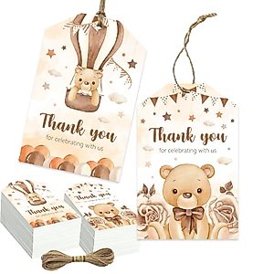 Bear Thank You for Celebrating with Us Tags- Bear Baby Shower Tags Gift Tags Paper Label Gift Wrap Hang Tags Thank You Tags for Wedding Birthday Baby Shower Party Favors(50Pcs)