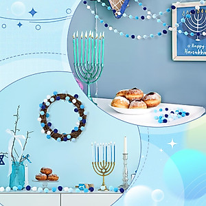 MARFOREVER 4 Pack 26.3 Feet Winter Christmas Pom Pom Garland, 30 Balls Blue White Winter Garland Hanging Supplies for Hanukkah Xmas Tree Classroom Fireplace Wall Birthday Baby Shower Party Decorations