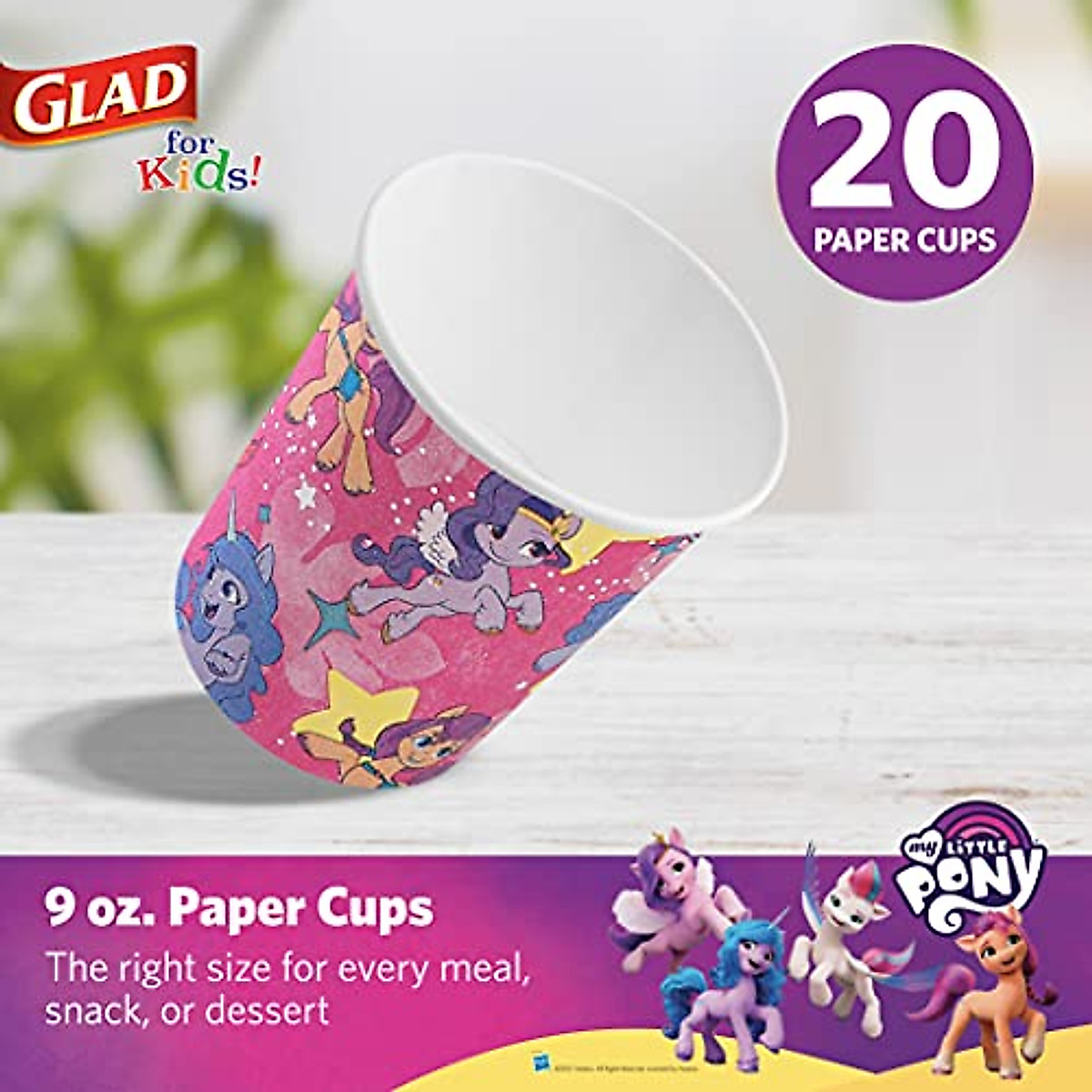Glad for Kids My Little Pony Paper Cups | My Little Pony Super Stars Kids Drinking Cups | My Little Pony Unicorn Paper Cups for Everyday Use, 9 oz Paper Cups 20 Ct