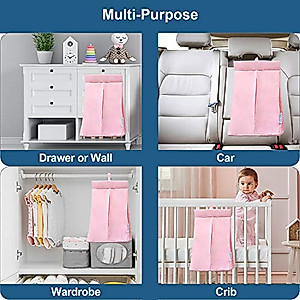 SPRINGSPIRIT Diaper Organizer, Diaper Bag Organizer Hanging Beside Changing Pad Table, Playard or Wall for Diaper Stacker, Pink Diaper Organizer