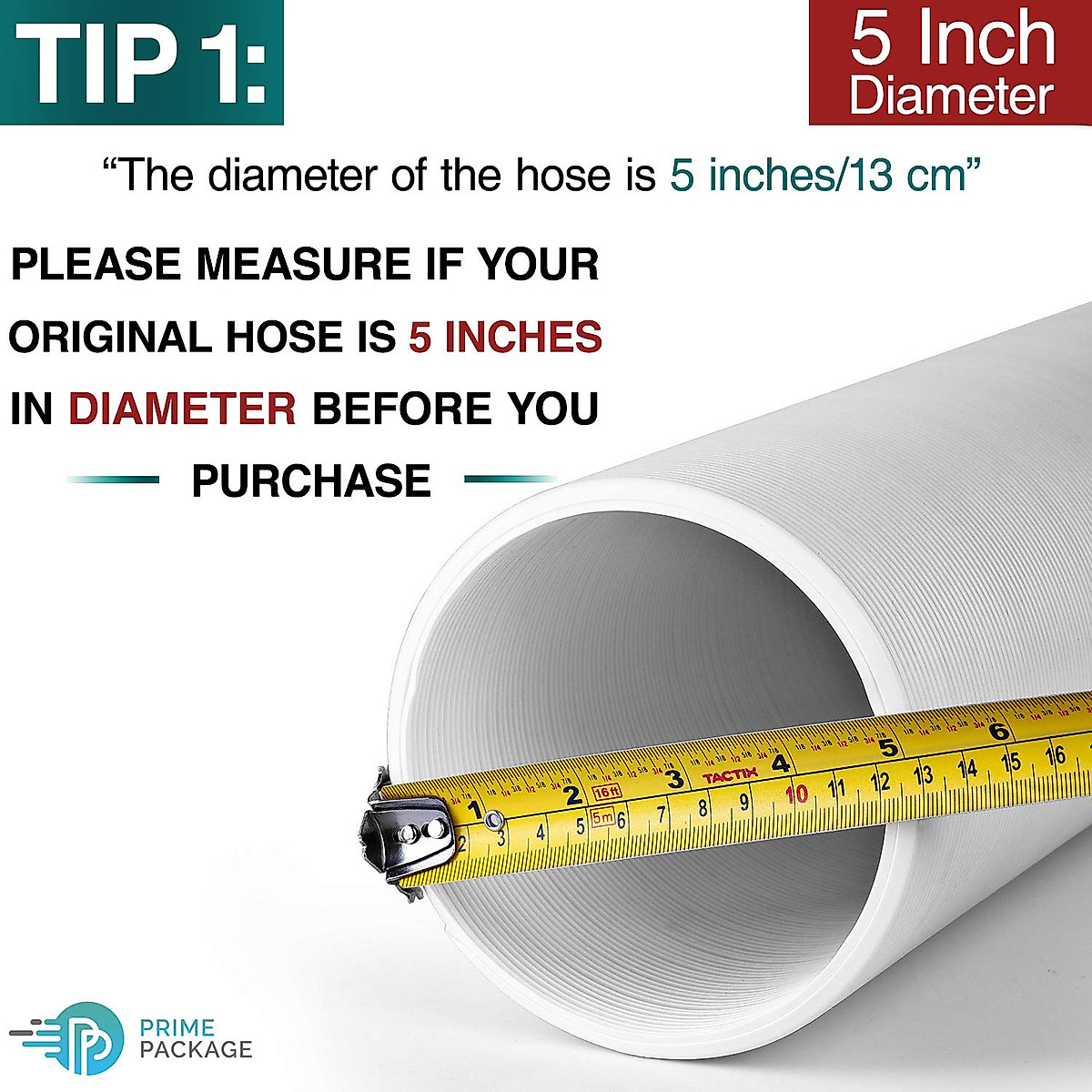 Portable Air Conditioner Exhaust Hose (78" Long) 5 Inch Diameter, Counter-Clockwise Threads | AC Conditioning Unit Tubing | Flexible, Extendable Design | White