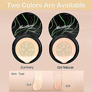 Mushroom Head Air Cushion CC Cream, CC Cream Foundation, Moisturizing BB Cream Foundation Long-Lasting Coverage of Blemishes, Matte Even Skin Tone Nude Makeup Base Primer(02#, Natural)