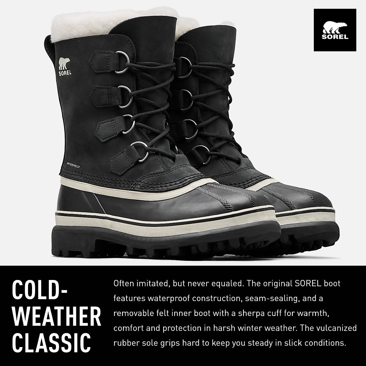 SOREL Women's Caribou Waterproof Boot - Black, Stone - 10