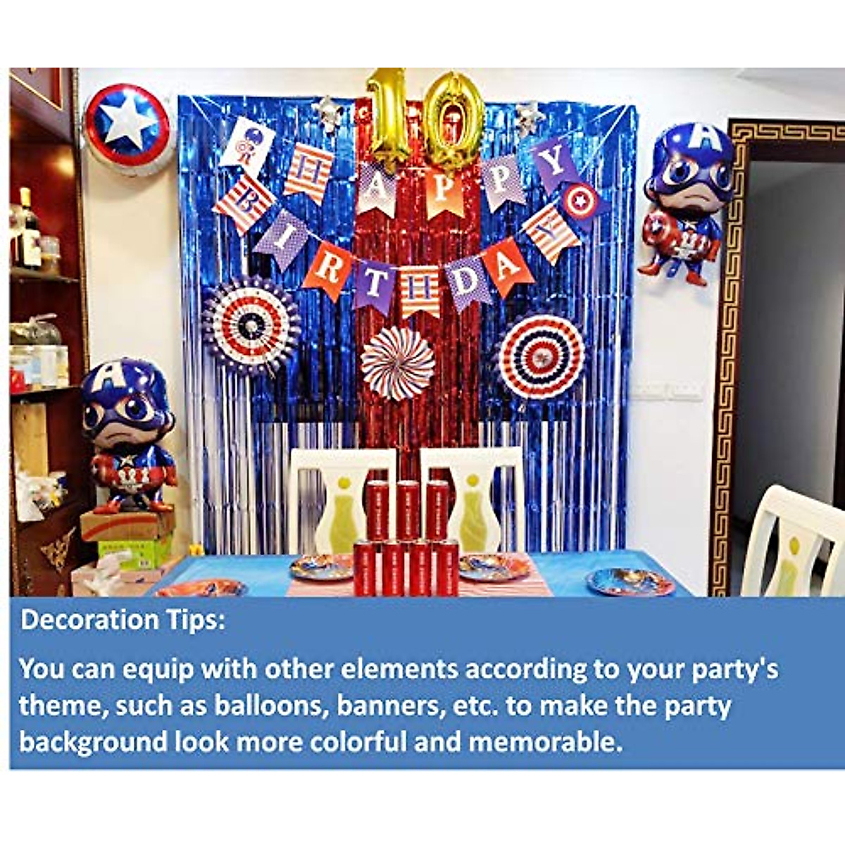 Vanujoy 3 Pack Blue Foil Fringe Backdrop Curtains Party Decoration - Tinsel Party Door Fringe Curtain Backdrop for Birthday Bachelorette Party Engagement Bridal Shower Graduation Decoration