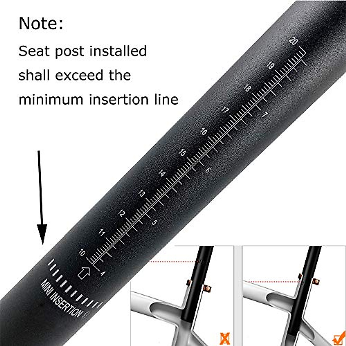 Thinvik Bike Seat Post Matte Aluminum Alloy,Length 350mm,Bicycle Seat Post Replacement for BMX MTB Road&Mountain Bike,Fixed Gear Bike Seatpost 25.4/27.2/28.6/30.4/30.8/31.6mm-27.2mm