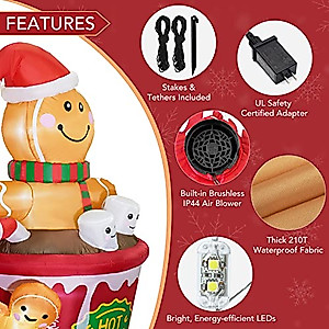 Funflatable 6 FT Christmas Inflatables Outdoor Decorations, Cute Christmas Blow Up Yard Decorations Gingerbread Man in Hot Cocoa Mug Scene for Garden Lawn Xmas Decor