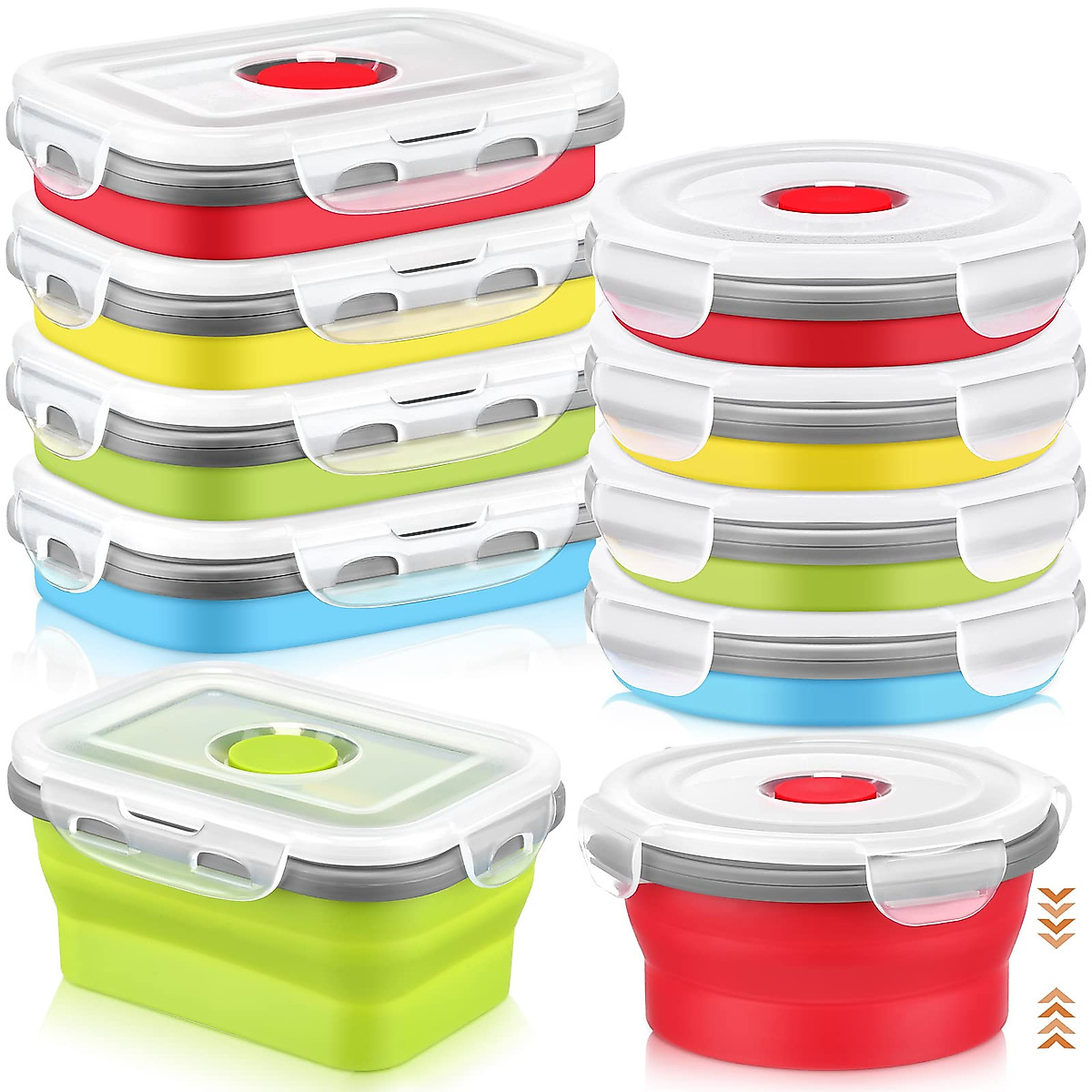 8 Pcs Small Silicone Collapsible Food Storage Containers with Airtight Lids Stacking Silicone Meal Prep Lunch Containers for Kitchen, Traveling, Leftover, Microwave Freezer Dishwasher Safe, 4 Colors