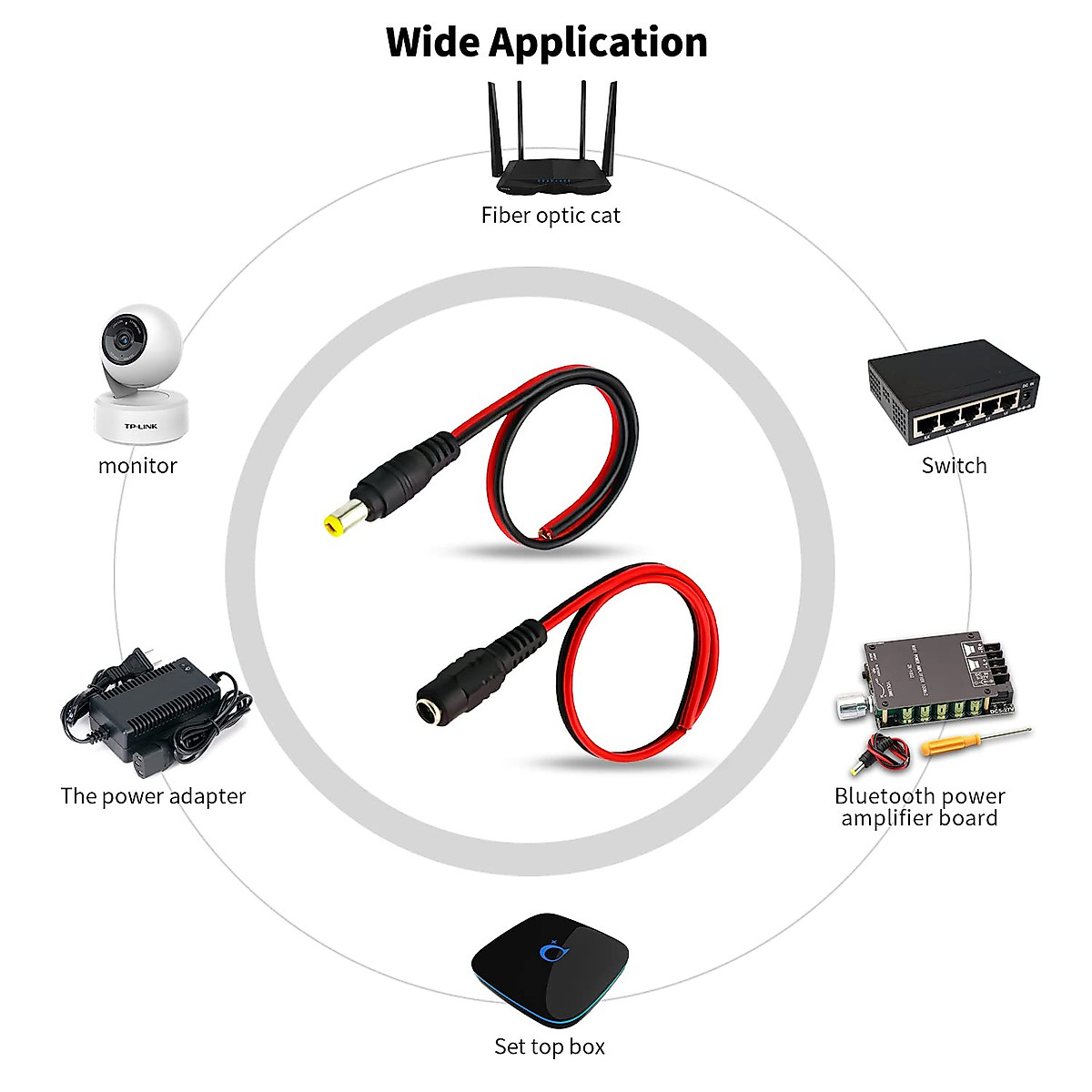 DaFuRui DC Pigtail，18 Pairs 12V 2A DC Male Female Power Pigtail Cable Connector Wire 2.1x5.5mm DC Power Connectors for CCTV Security Camera and 12V Power Supply Adapter