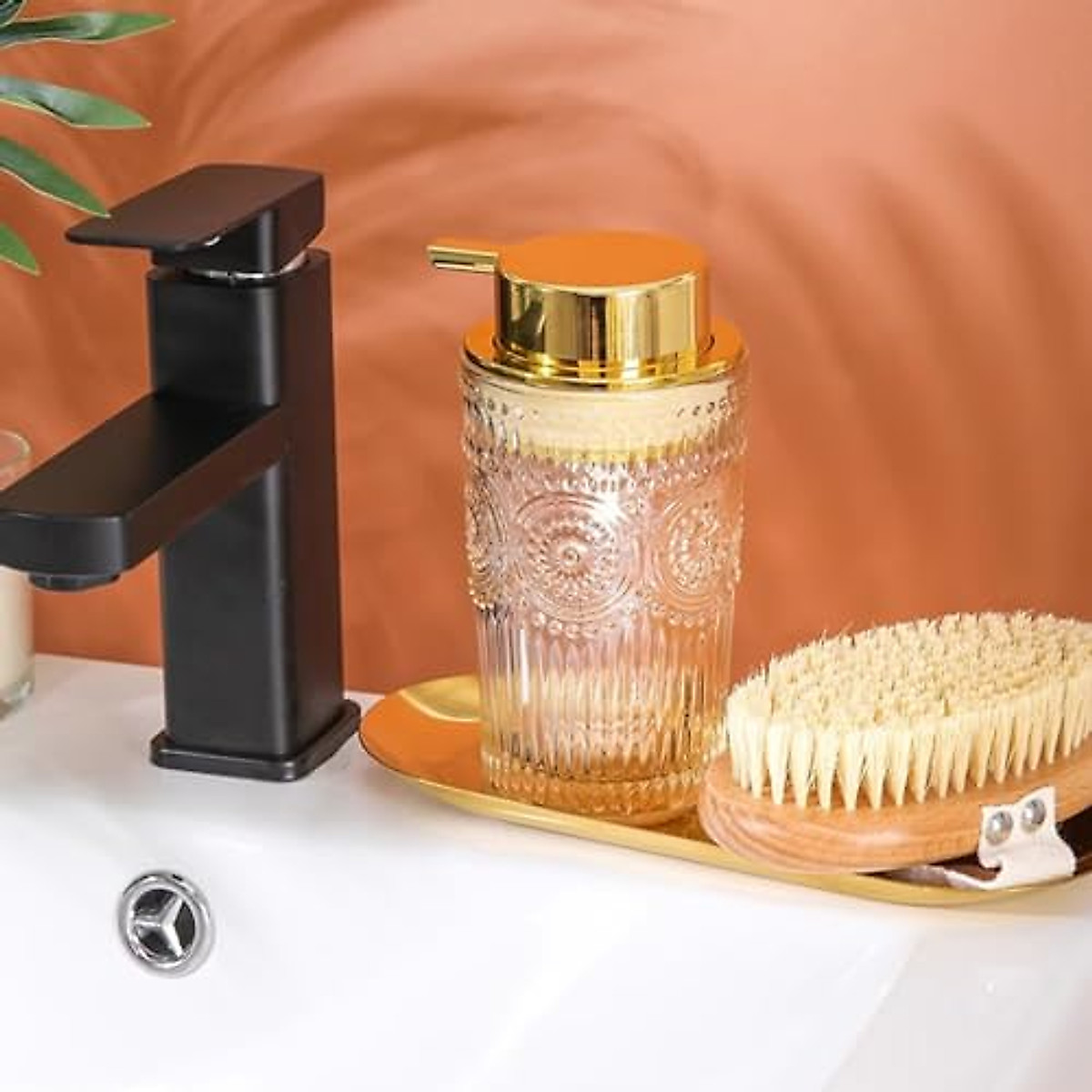 Glass Foam Soap Dispenser, Portable Press Soap Bottle, Refillable Foaming Pump Bottle with Gold Pump, Foam Hand Soap Dispenser for Bathroom Kitchen, Modern Home Bathroom Decor