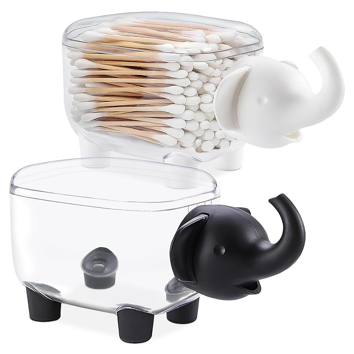 Roucerlin 2 Pack Clear Elephant Shape Cotton Swab Holder, Cute Cotton Pad Ball Dispenser, Plastic Storage Container Bathroom Canisters with Lids for Floss Toothpick Vanity Organizer (Elephant)