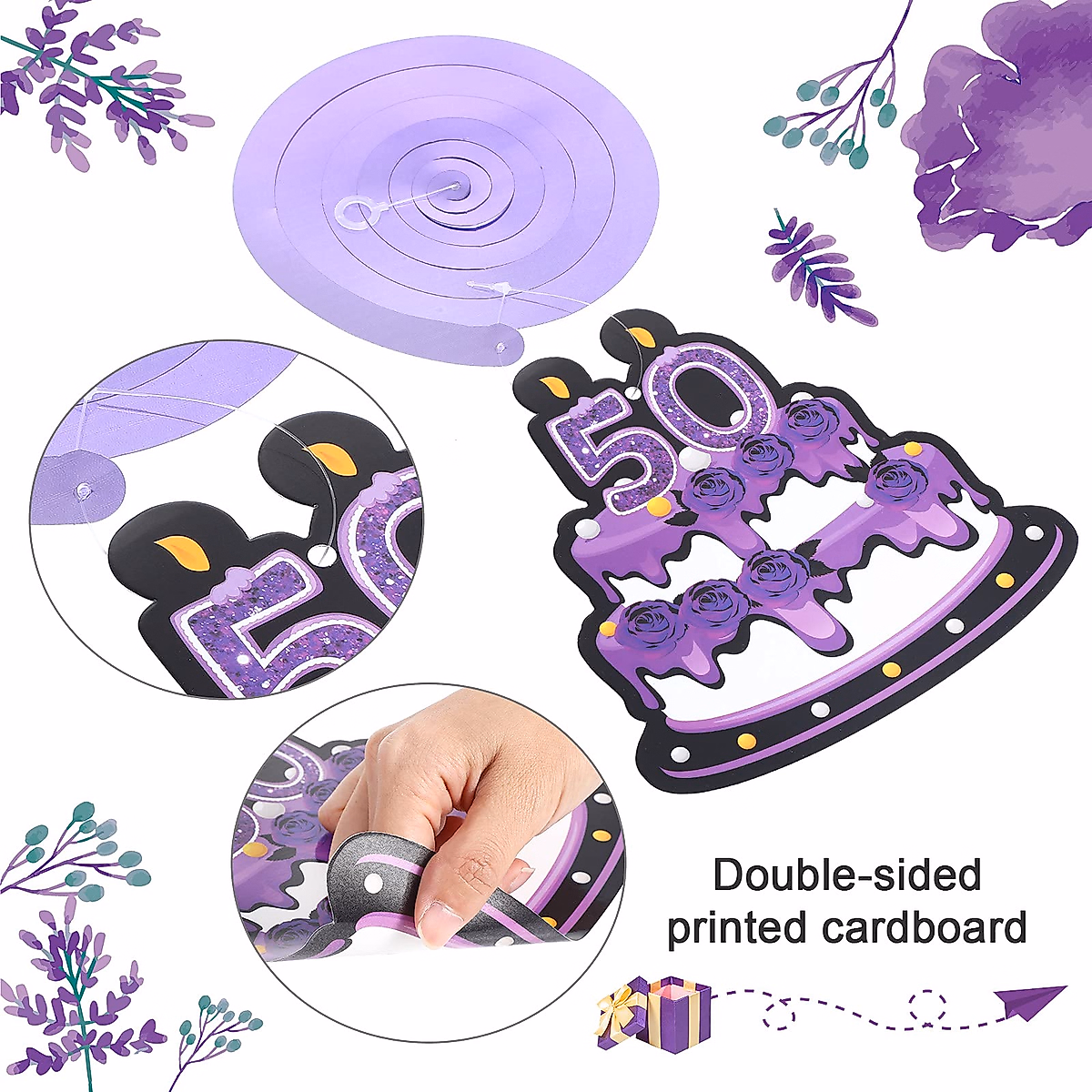 30 Pieces 50th Birthday Decorations 50th Birthday Party Hanging Swirl Decorations, Purple Gold Happy 50th Birthday Swirls Foil Ceiling Decorations for Cheer 50th Birthday Anniversary Party Supplies