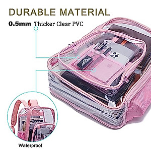 YZAOLL Clear Backpack Heavy Duty Large Transparent Backpacks Soft TPU Daypack Backpacks Book Bag Stadium Approved Pink
