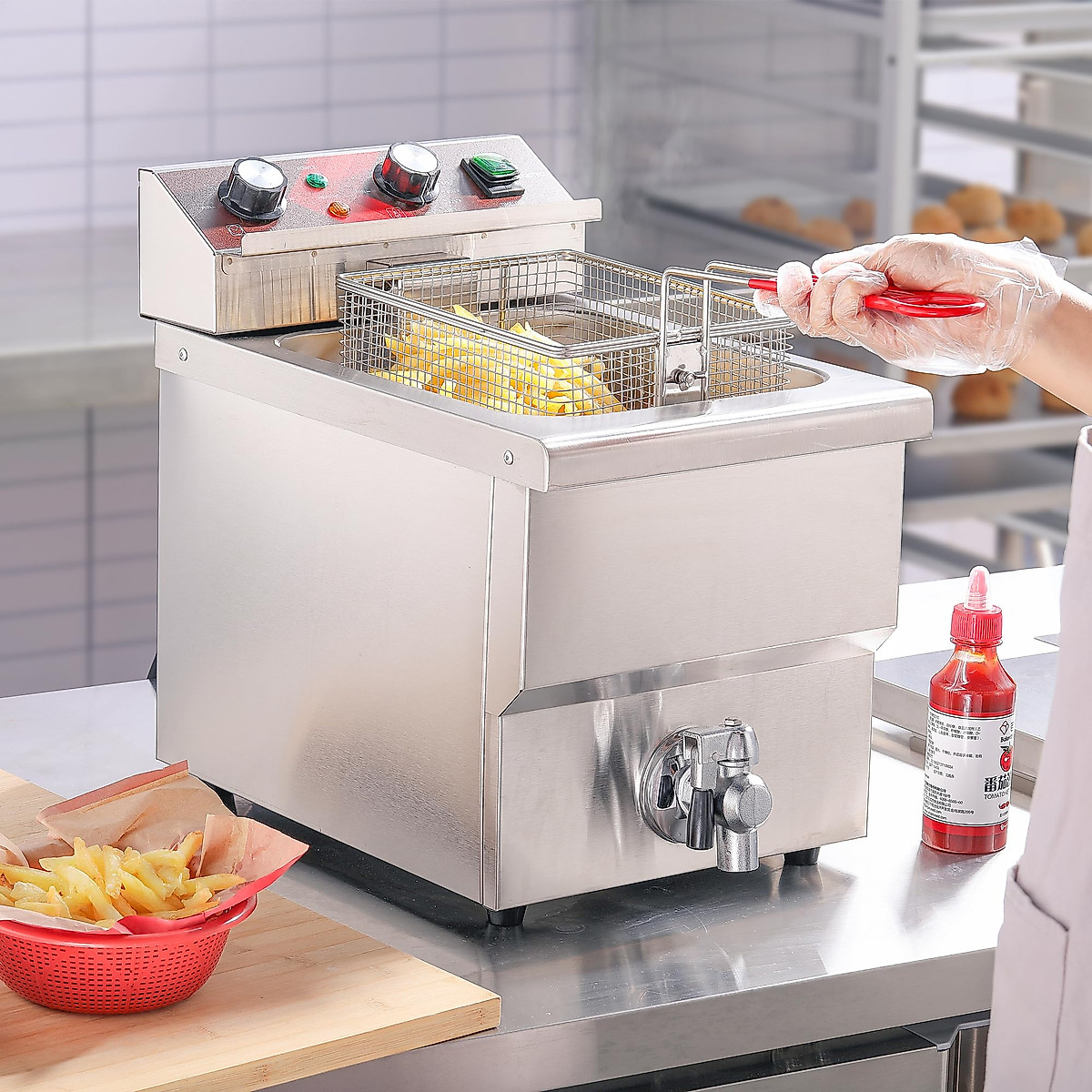 EGGKITPO Deep Fryer 12L Large Electric Fryer with Oil Drain and Timer Deep Fryer with Basket and Lid Stainless Steel Countertop Fryer Commercial Fryer for Restaurant and Home Kitchen 120V 1750W