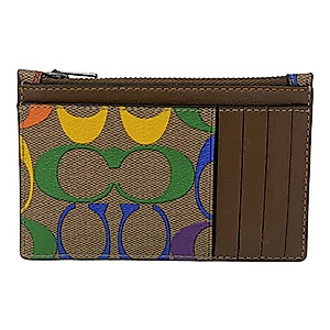 COACH Zip Card Case In Rainbow Signature Coated Canvas Style No. C9862