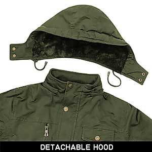CHEXPEL Men's Cotton Military Jackets with Removable Hood Casual Winter Coat Windproof Work Outerwear Jackets Army Green XL