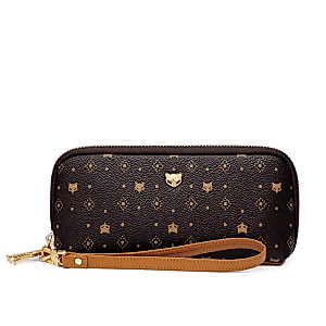 FOXLOVER PVC Leather Wallets for Women Artificial Leather Long Wallet Lady Wristlets with Zipper Coin Purse