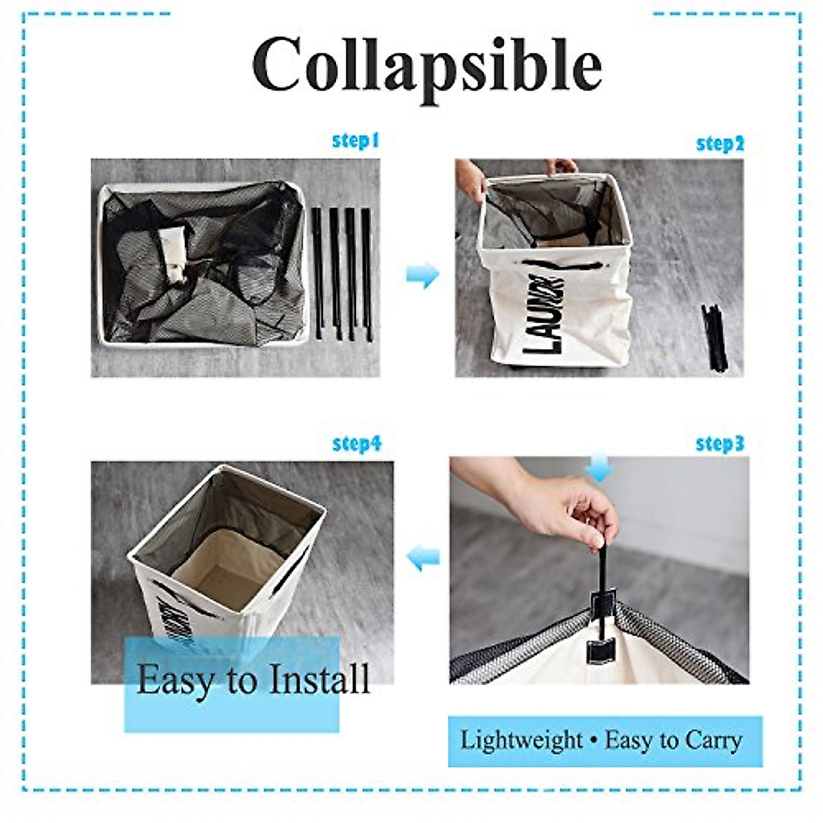 Haundry 86L Large Collapsible Laundry Hamper with Wheels, Rolling Large Clothes Hamper Basket, Wheeled Dirty Clothes Storage Bin, Beige