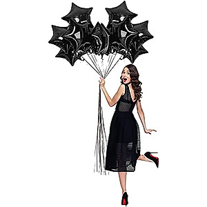 [10 Pack] Star Shape Foil Balloons, 18" Mylar Aluminum Foil Balloons 45cm Decorations for Birthday Party Wedding Engagement Party Celebration Holiday Show Party Activities (Black, 18Inch)