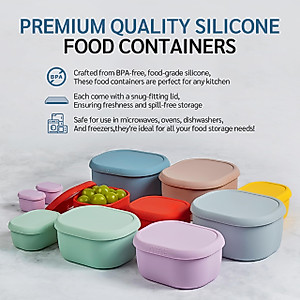 ISSEVE 6Pcs/Set Nesting Silicone Food Storage Containers with Lids, BPA Free Reusable Meal Prep Silicone Containers Lunch Box Bento Box Set (33.8oz, 20oz, 10oz, 6.7oz, 1.3oz) (Pink)