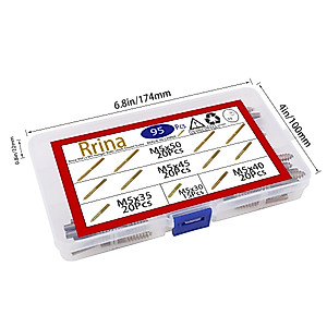 Rrina 95Pcs M5 Hanger Bolts Studs Dowel Screw Double Ended Self-Tapping Threaded Assortment Set for Wood Joint Furniture Legs