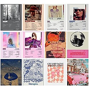 FLOWRA Taylor Poster Swift For Walls Music Posters For Room Decor Aesthetic 12 Pcs Vintage Midnights poster Album Cover Gifts For Girls Preppy Room Decor Champagne Problems Aesthetic Collage UNFRAMED (Taylor, 8x10)