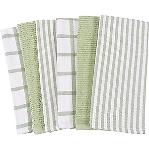 KAF Home Premium Kitchen Towels (18" x 28"), Large 100% Cotton, Flat & Terry Absorbent Dish Towel Set (Sage, 6 Pack)