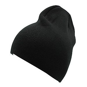 Top Level Short Plain Beanie - Winter Unisex Plain Knit Hat (Black)
