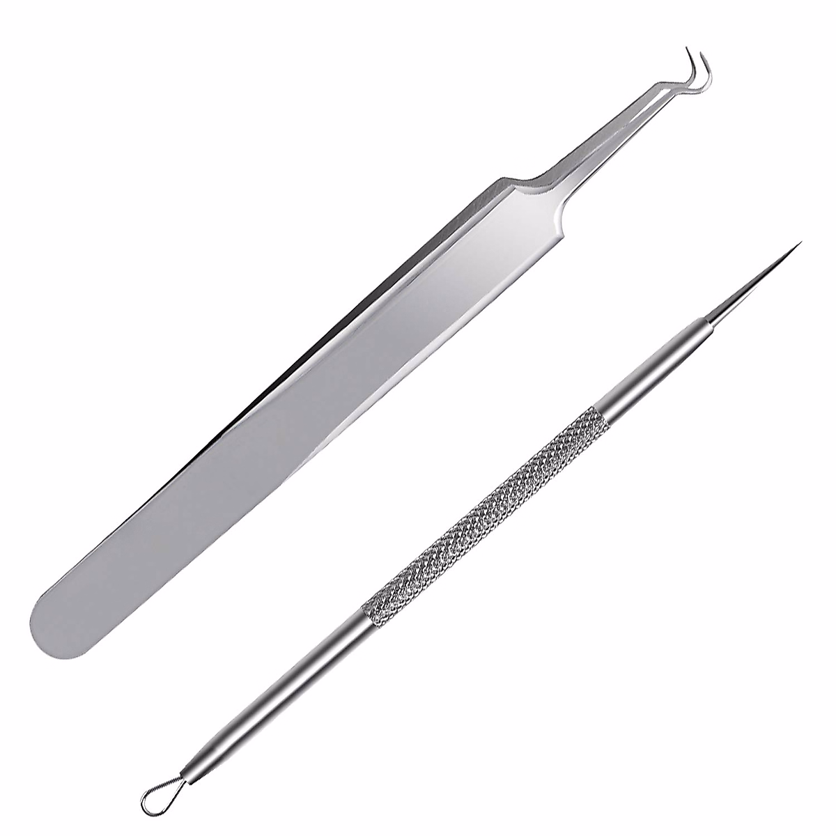 FIXBODY Blackhead and Splinter Remover Tools - Stainless Steel Professional Easily Cure Pimples Whiteheads Comedones Acne Zit Ingrown Hairs and Facial Impurities Bend Head Tweezer Surgical Kit