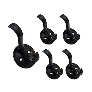 QCAA Zinc Diecast Coat Hook, Matte Black, 5 Pack