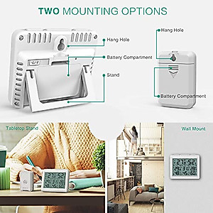 ORIA Indoor Outdoor Thermometer, Digital Hygrometer Thermometer, Wireless Temperature and Humidity Gauge Monitor with 3 Sensors, LCD Backlight for Home, Office, Bedroom, White