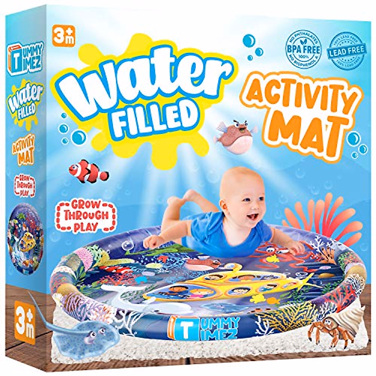TT TUMMYTIMEZ Premium Tummy Time Water Mat, XL Inflatable Activity Center Promoting Baby Motor and Sensory Development, Grow Through Play Sensory Stimulation Gift for Infants Toddlers Boys Girls