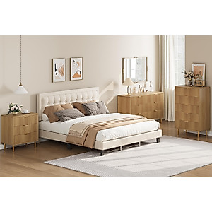 GarveeHome Natural Dresser, Modern 3 Drawer Dresser for Bedroom with Gold Handle and Large Drawer, Wood Double Chest of Drawers and Storage Organizer for Living Room, Hallway, Entryway