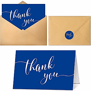24 Pack Blue Thank You Cards With Envelopes and Stickers Leather Texture 4x6 Inch Blank Thank You Gift Note Cards Bulk for Wedding, Small Business, Baby Shower, Funeral, Graduation, Anniversaries