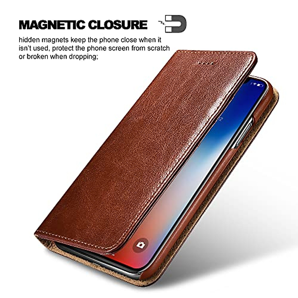 ICARERCASE iPhone XR Wallet Case, Premium Leather Case Built-in Credit Card and Cash Slots, Folio Flip Cover with Kickstand Support Wireless Charging for Apple iPhone XR (2018) 6.1 inch- Brown